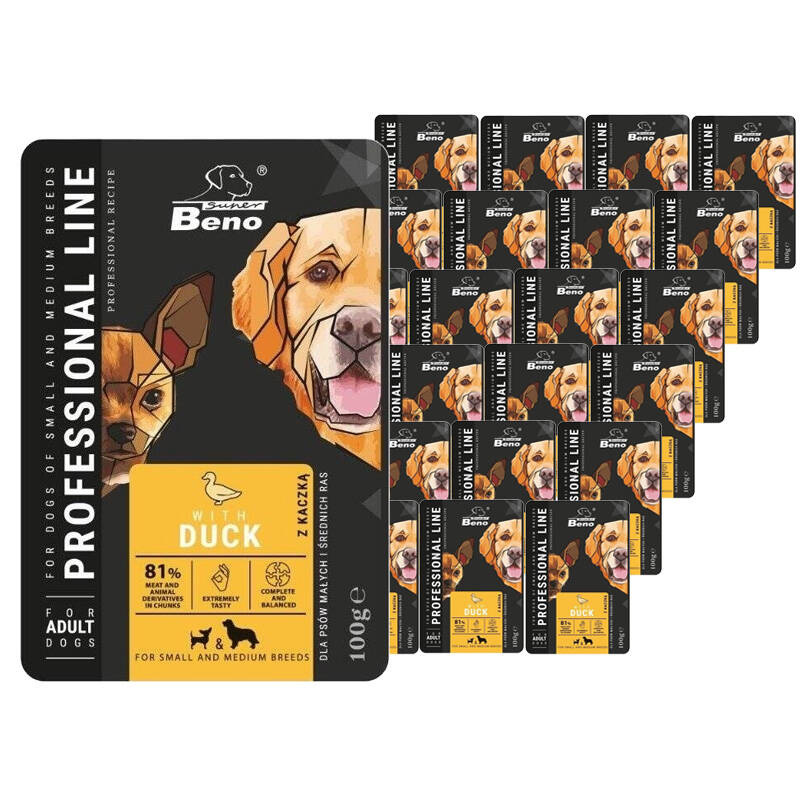 Super Beno Mokra karma dla dorosłych psów małych i średnich ras z kaczką zestaw 24 x 100 g ...