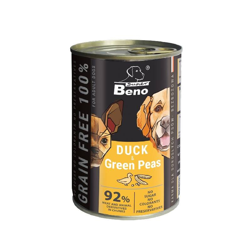 Super Beno Mokra karma dla psa bezzbożowe kąski z kaczką i zielonym groszkiem w sosie zestaw 10 ...